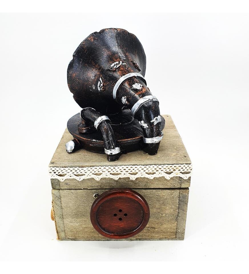 Hediye Kesesi Kişiye Özel Gramofon Temalı Ahşap Müzik Kutusu