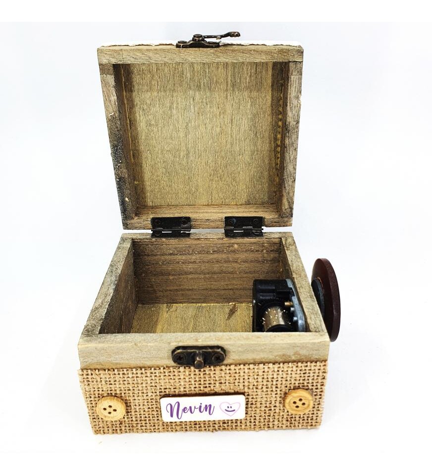 Hediye Kesesi Kişiye Özel Gramofon Temalı Ahşap Müzik Kutusu